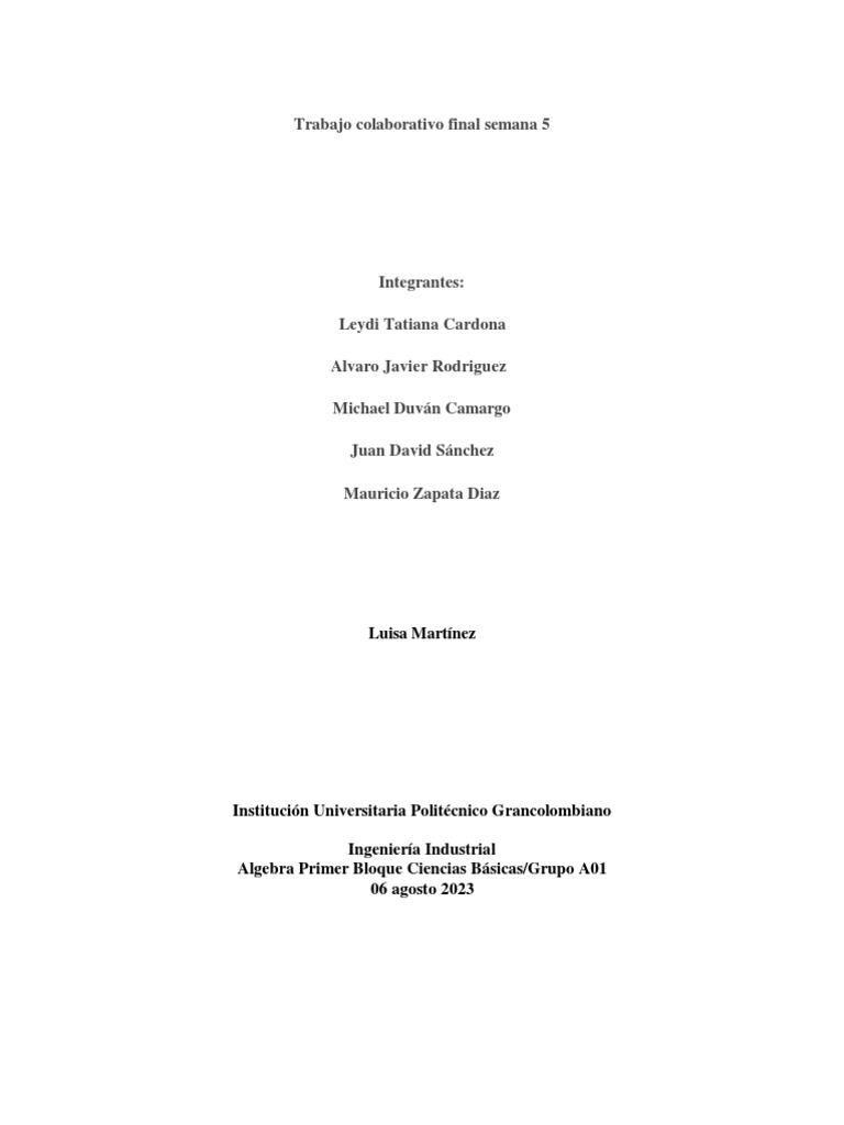 Algebra Entrega Final 08 Ag0 2023 | PDF | Matriz (Matemáticas ...