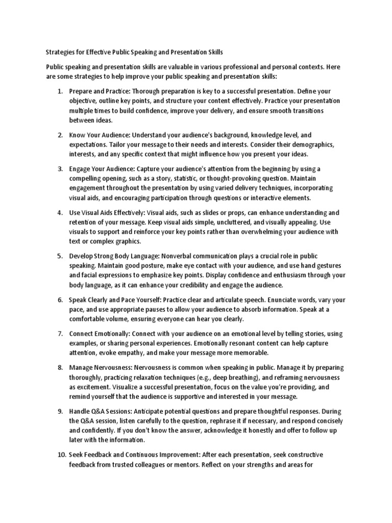 Strategies For Effective Public Speaking and Presentation Skills | PDF ...