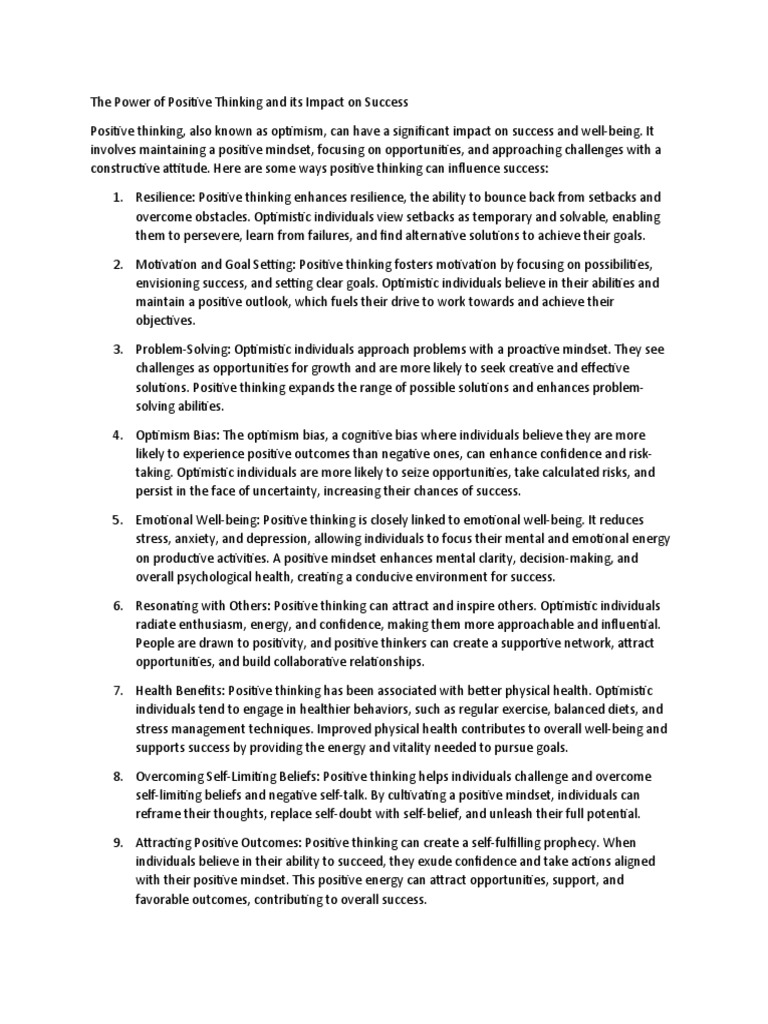 The Power of Positive Thinking and Its Impact On Success | PDF | Optimism | Mindset