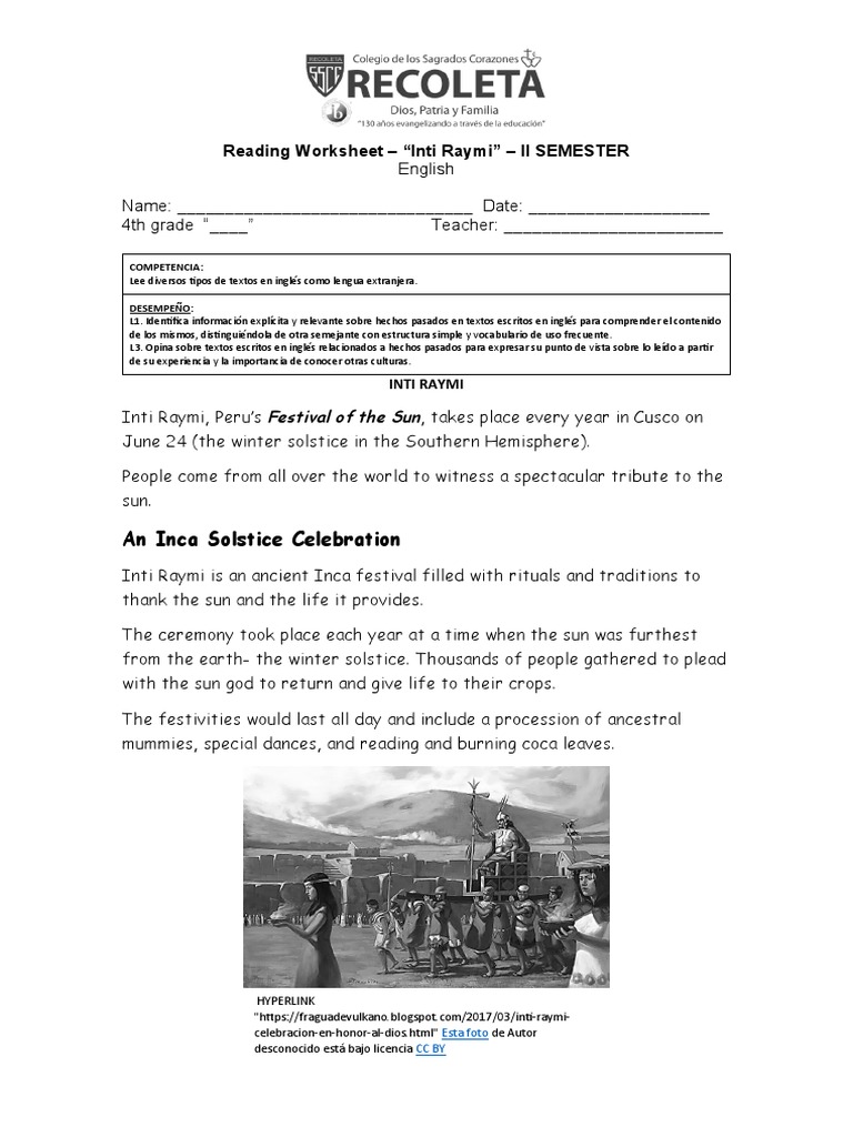 Reading Worksheet Inti Raymi | PDF | Inca Empire