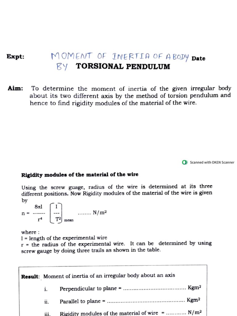 Moment of Inertia Experiment-1 | PDF
