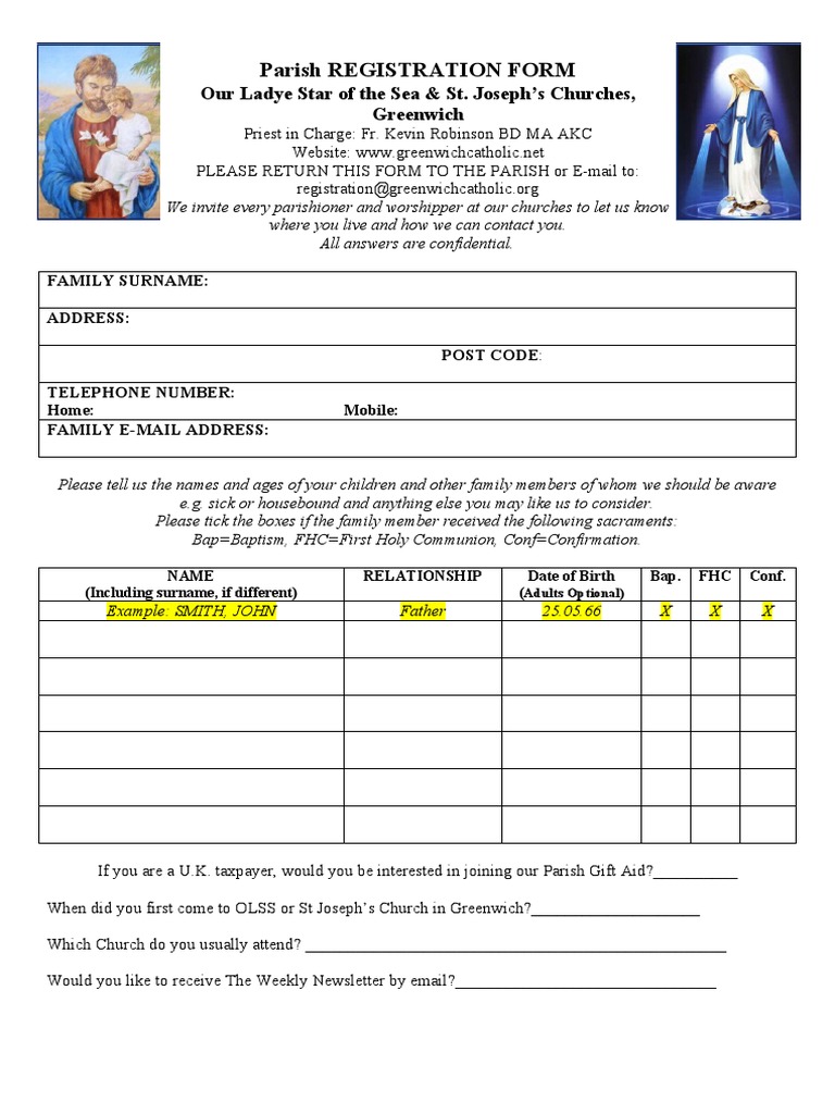 Greenwich Catholic Registration Form | PDF | Religion & Spirituality