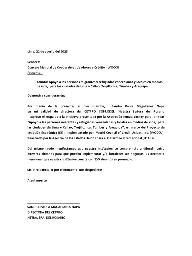 Modelo de Carta de Intención Convocatoria Lleno | PDF