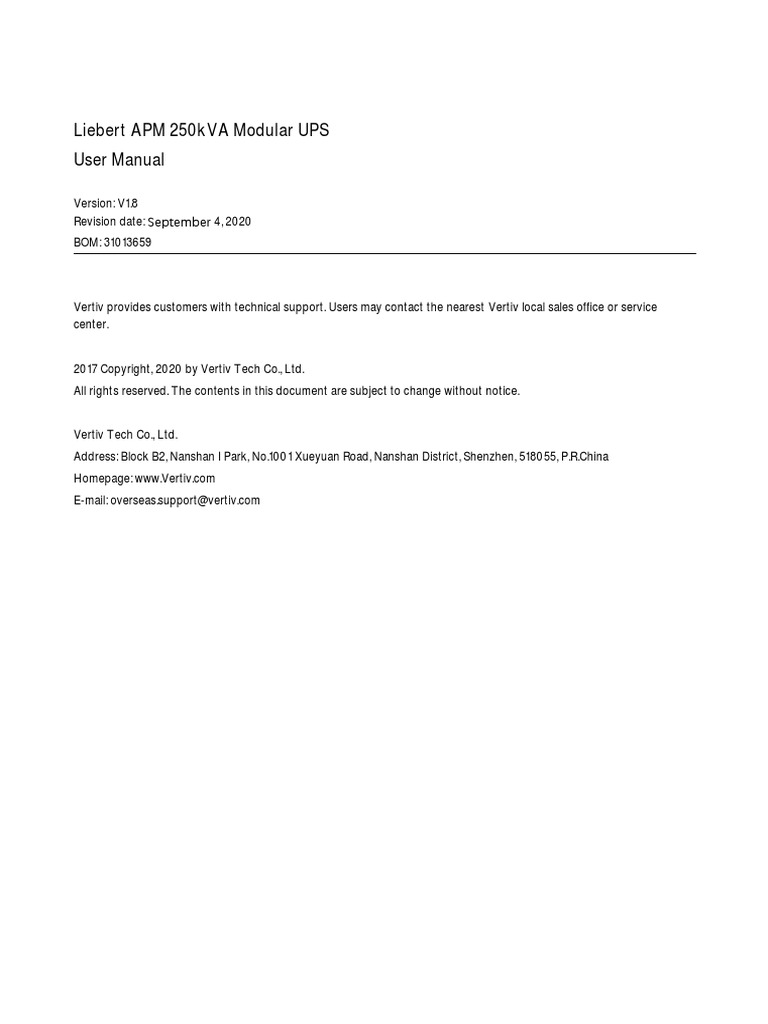 Liebert APM 250kVA Modular UPS User Manual | PDF | Power Inverter ...