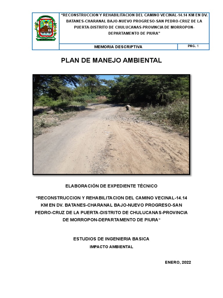 Plan de Manejo Ambiental Carretera Vecinal | PDF
