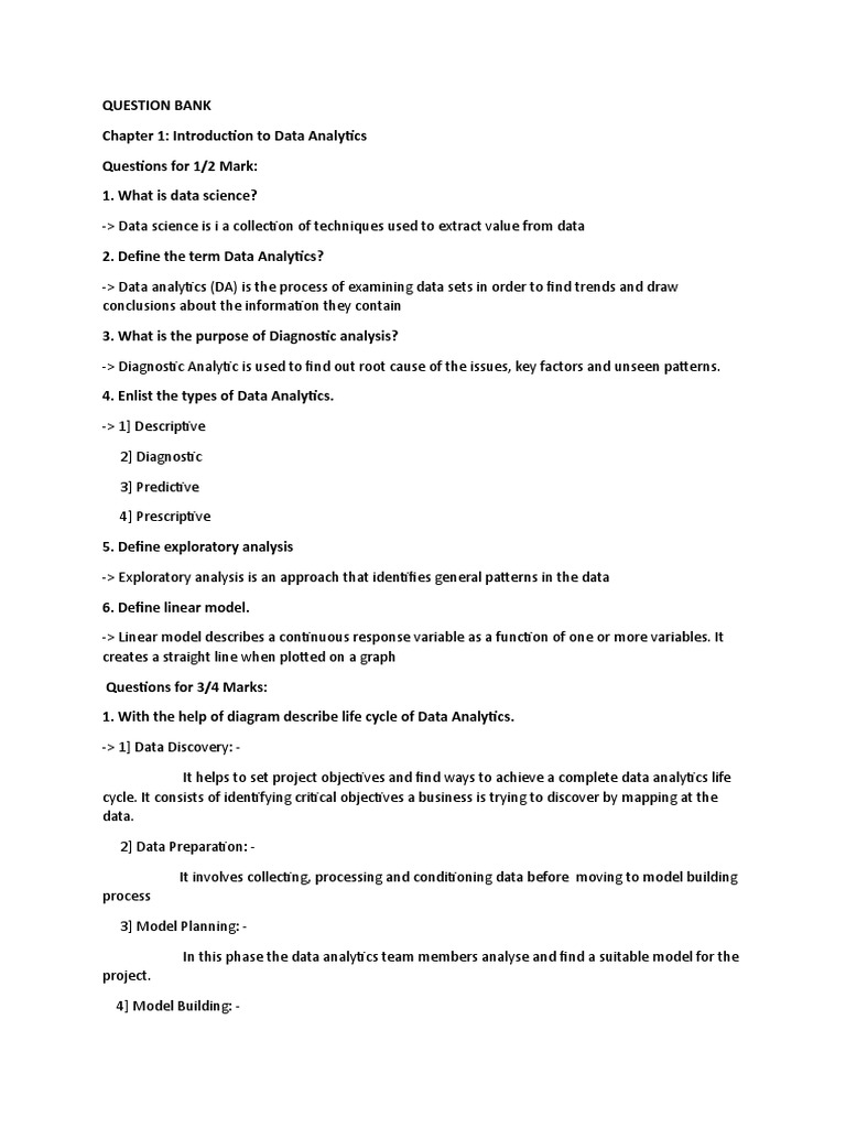 QUESTION BANK Data Analytics | PDF