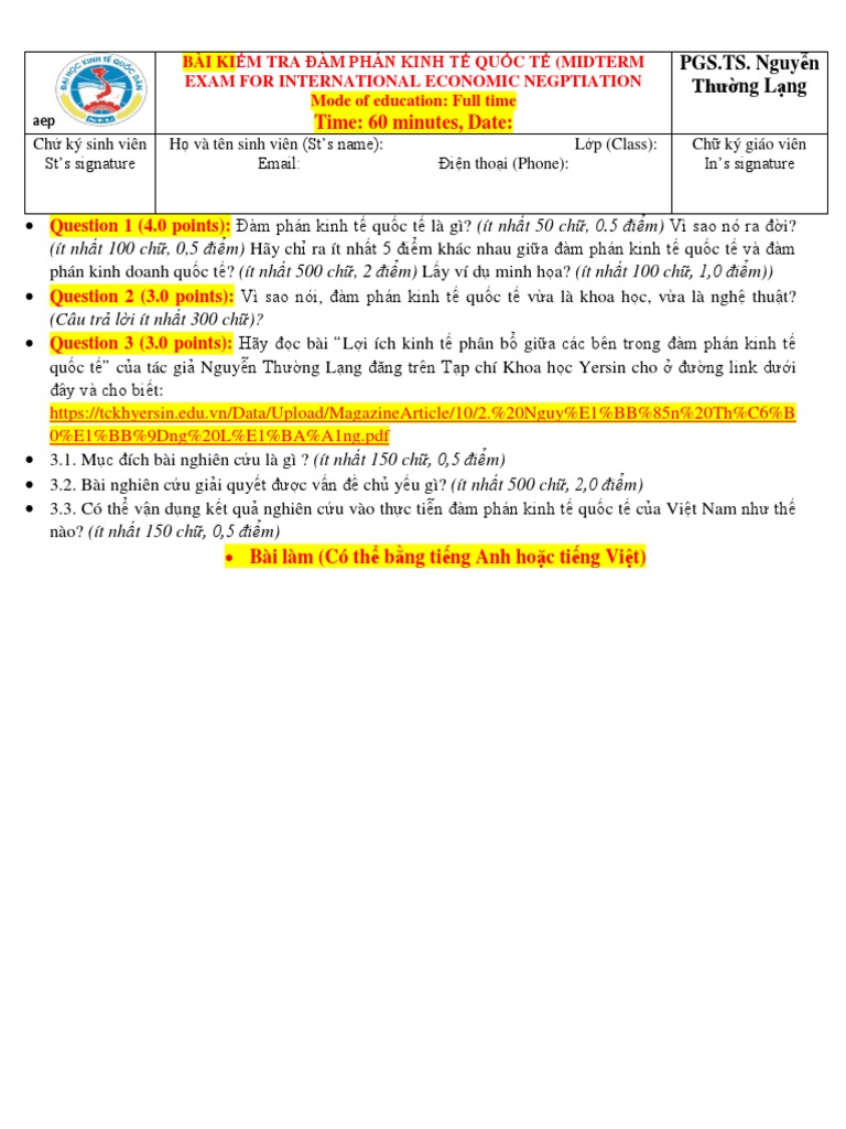 (Midterm) - Đàm Phán KTQT | PDF