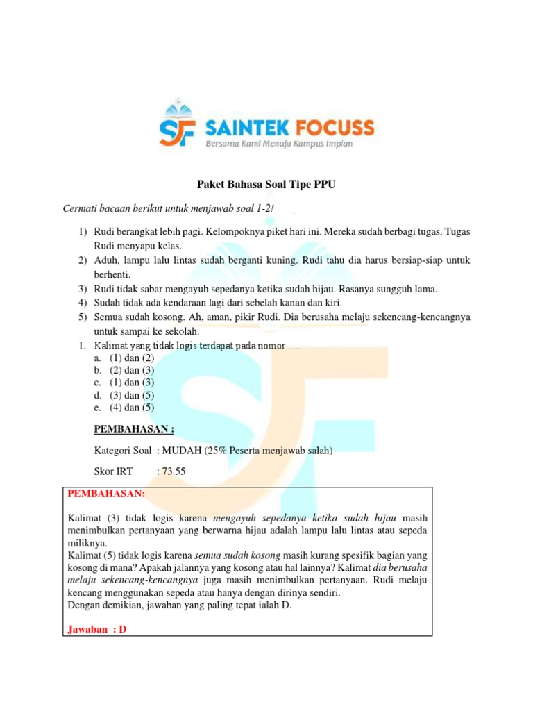 Pembahasan Soal - PPU - Paket PPU-2 | PDF