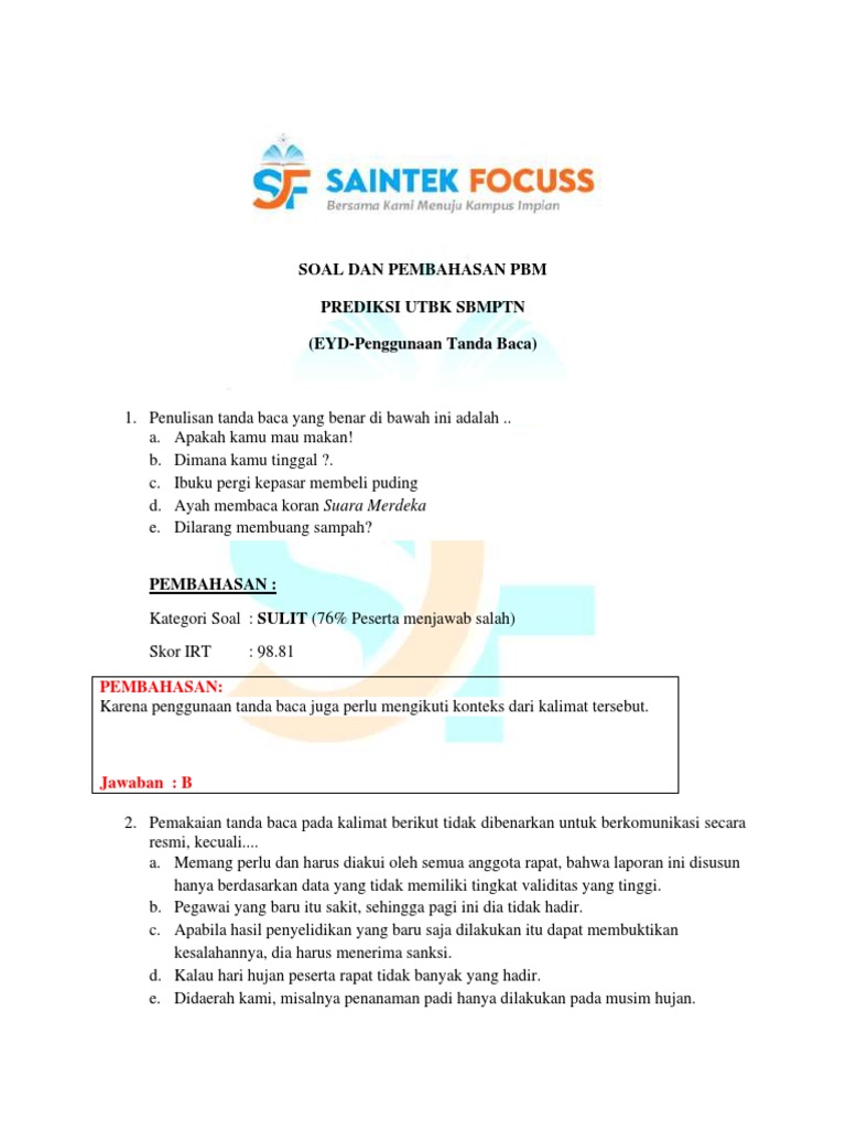 Soal dan Pembahasan Penggunaan Tanda Baca | PDF | Seni & Disiplin Bahasa