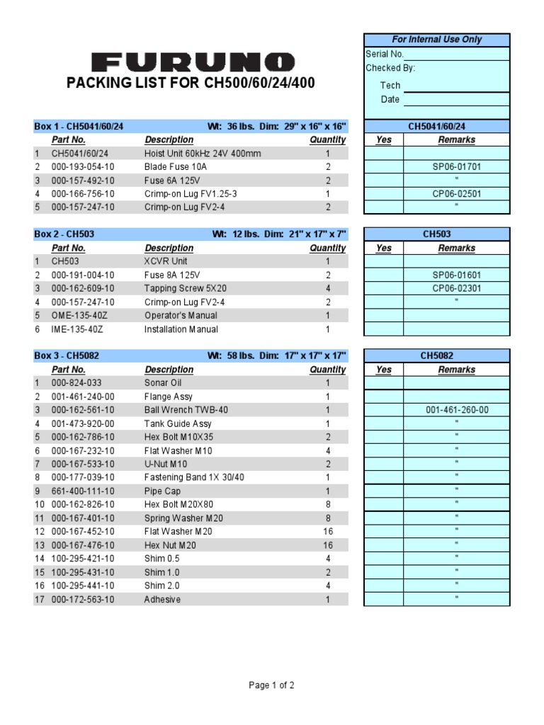 CH500 Series Packing List Overview | PDF