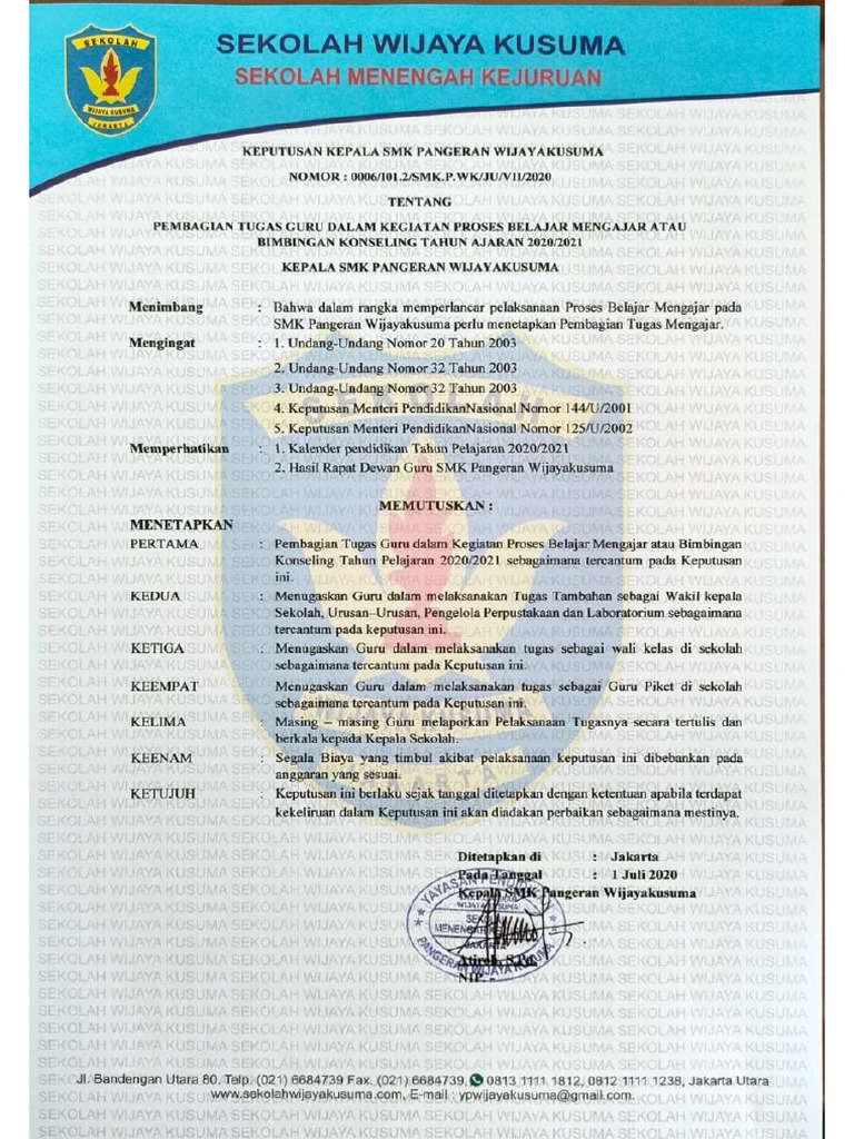 Sk. Pembagian Tugas Mengajar | PDF