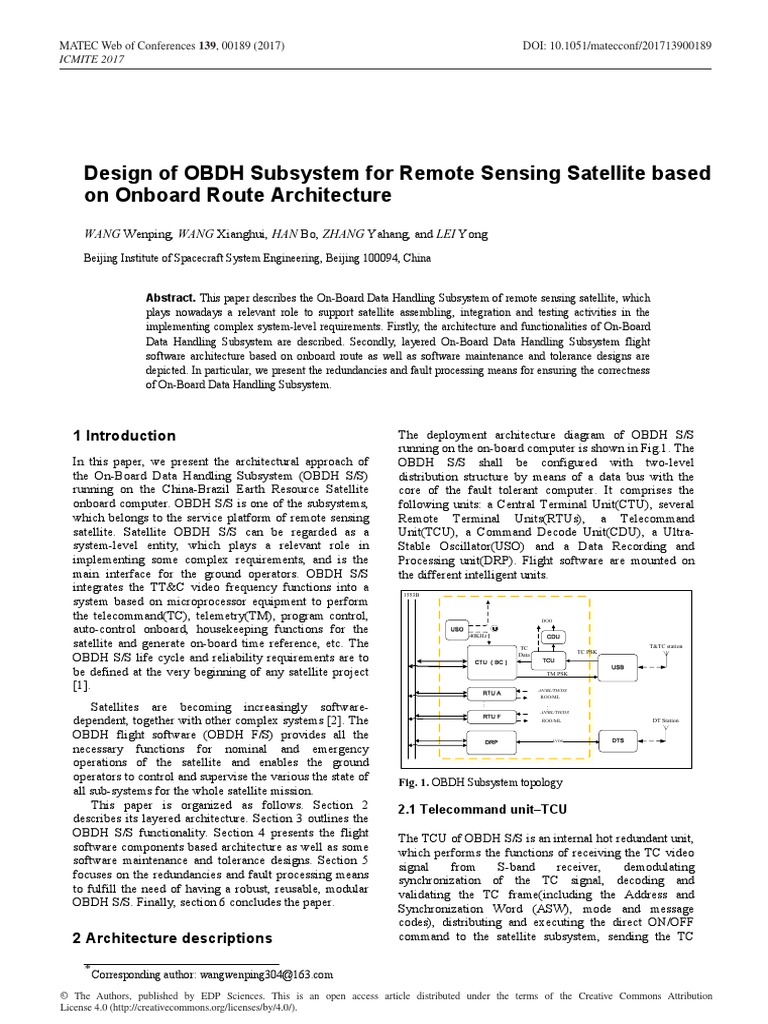 Design of OBDH Subsystem For Remote Sensing Satell | PDF | Software | Global Positioning System