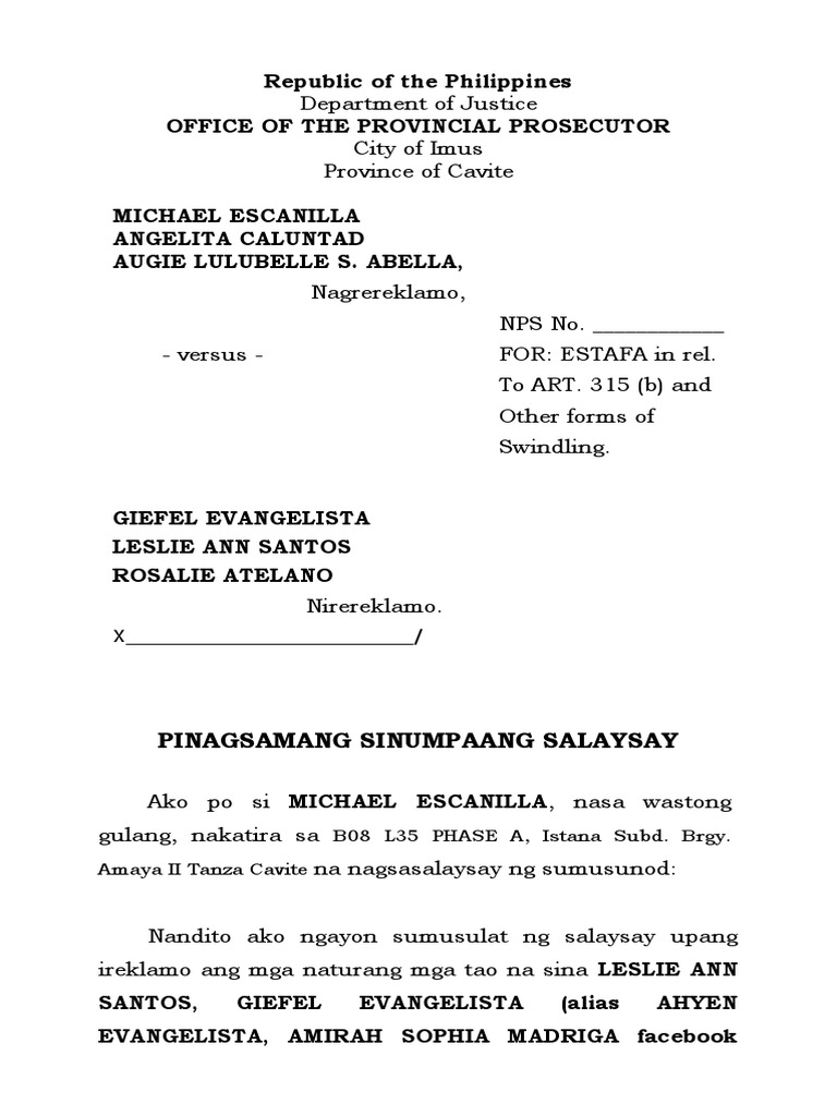 Complaint Affidavit Ahyen | PDF