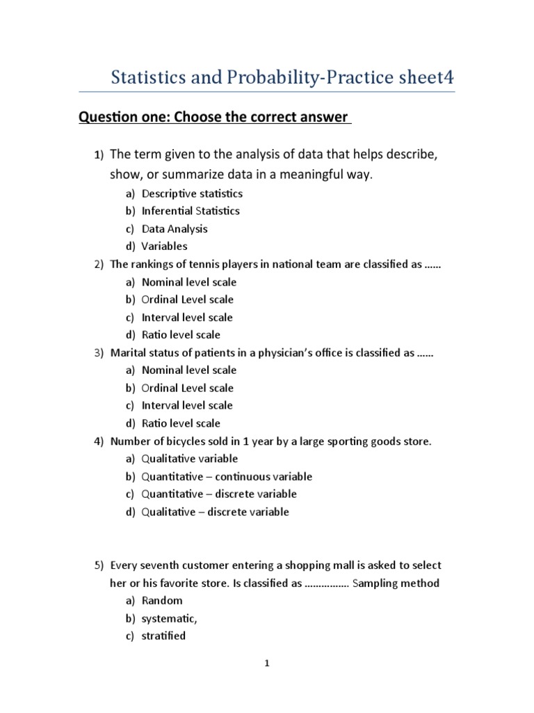 Statistics Worksheet 5 | PDF