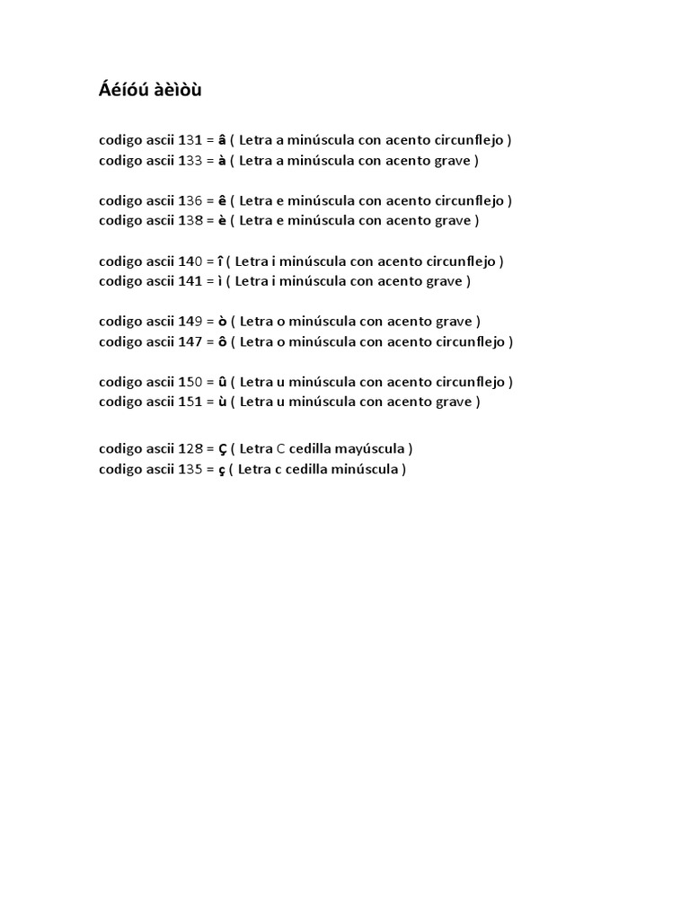 Códigos ASCII para Acentos y Cedilla | PDF