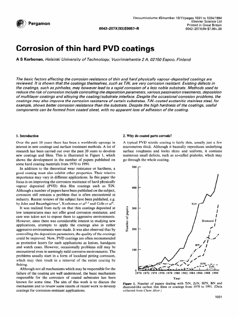 1994 - Corrosion of Thin Hard PVD Coatings | PDF | Corrosion | Stainless Steel
