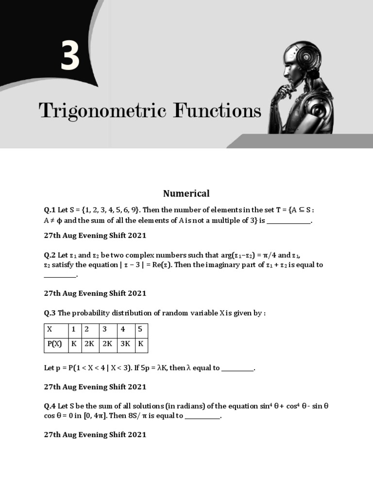 Trigonometric Function Pyq | PDF | Trigonometric Functions | Complex Number