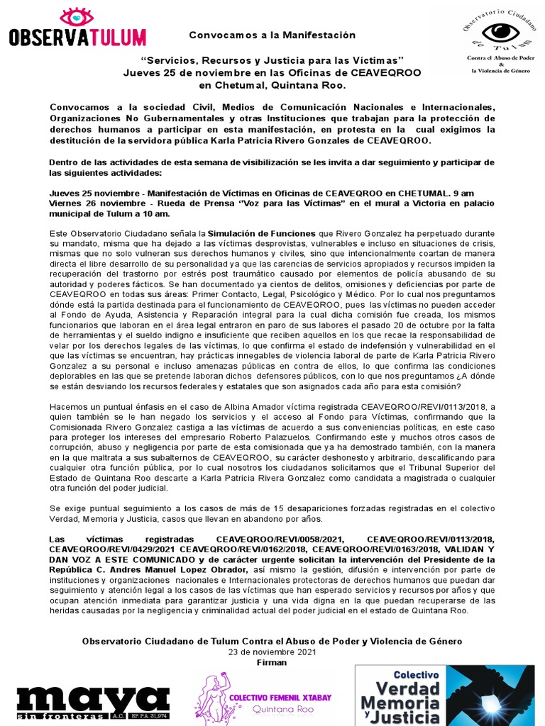 Manifestacón CEAVEQROO Observatorio Ciudadano de Tulum 9N | PDF ...