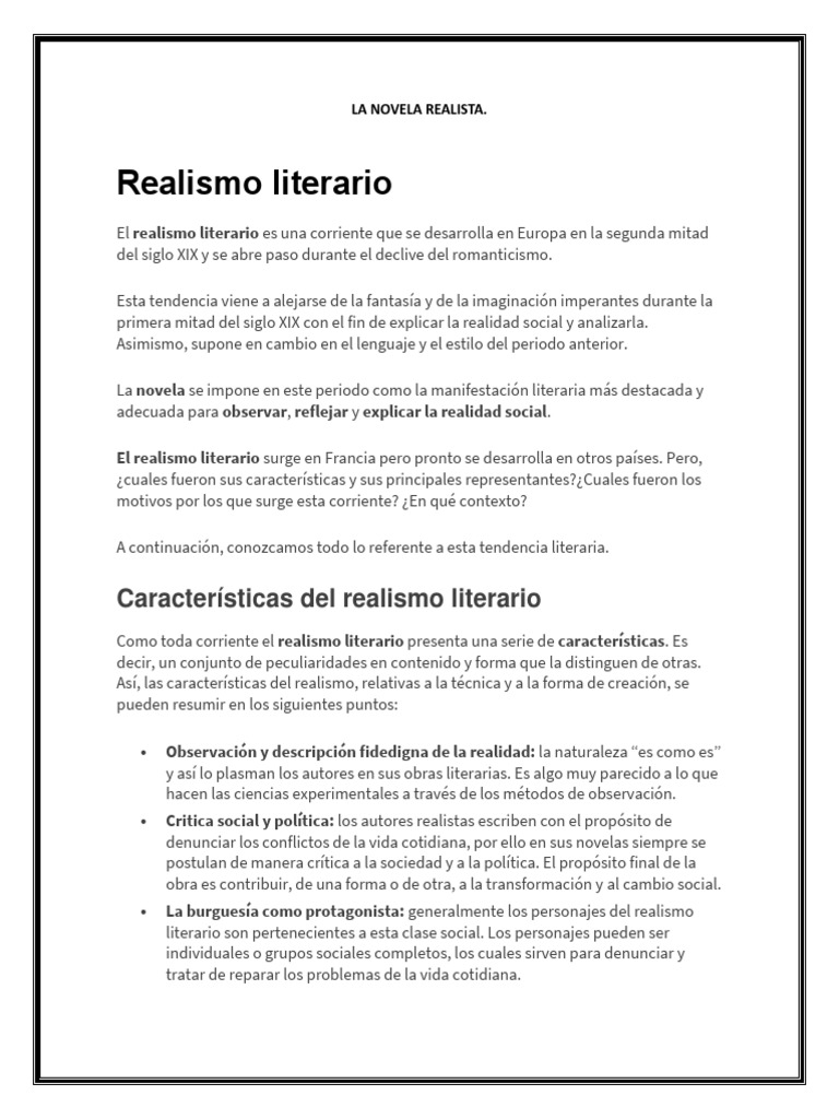 La Novela Realista Primer Año | PDF | Historia | Clásicos