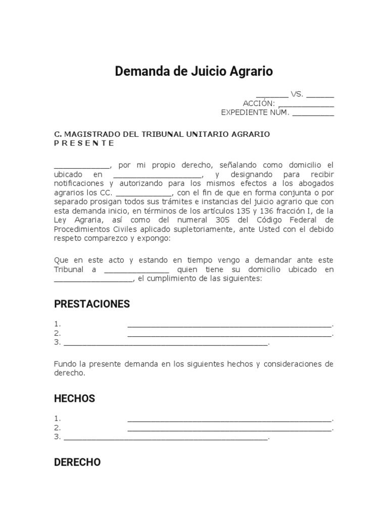 Demanda de Juicio Agrario | PDF | Demanda judicial | Sentencia (ley)
