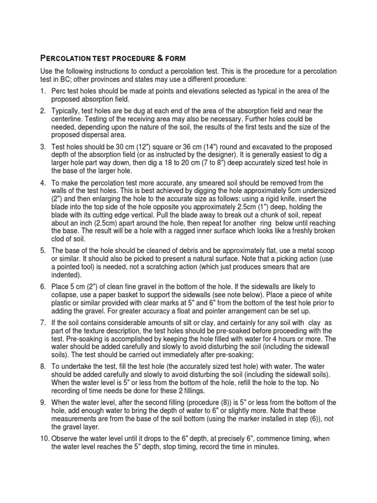 Percolation Test Procedure and Form | PDF | Earth Sciences