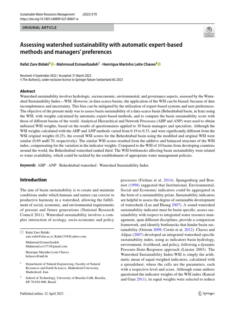 Assessing Watershed Sustainability With Automatic Expert Based Methods ... Assessing Watershed Sustainability With Automatic Expert Based Methods ...