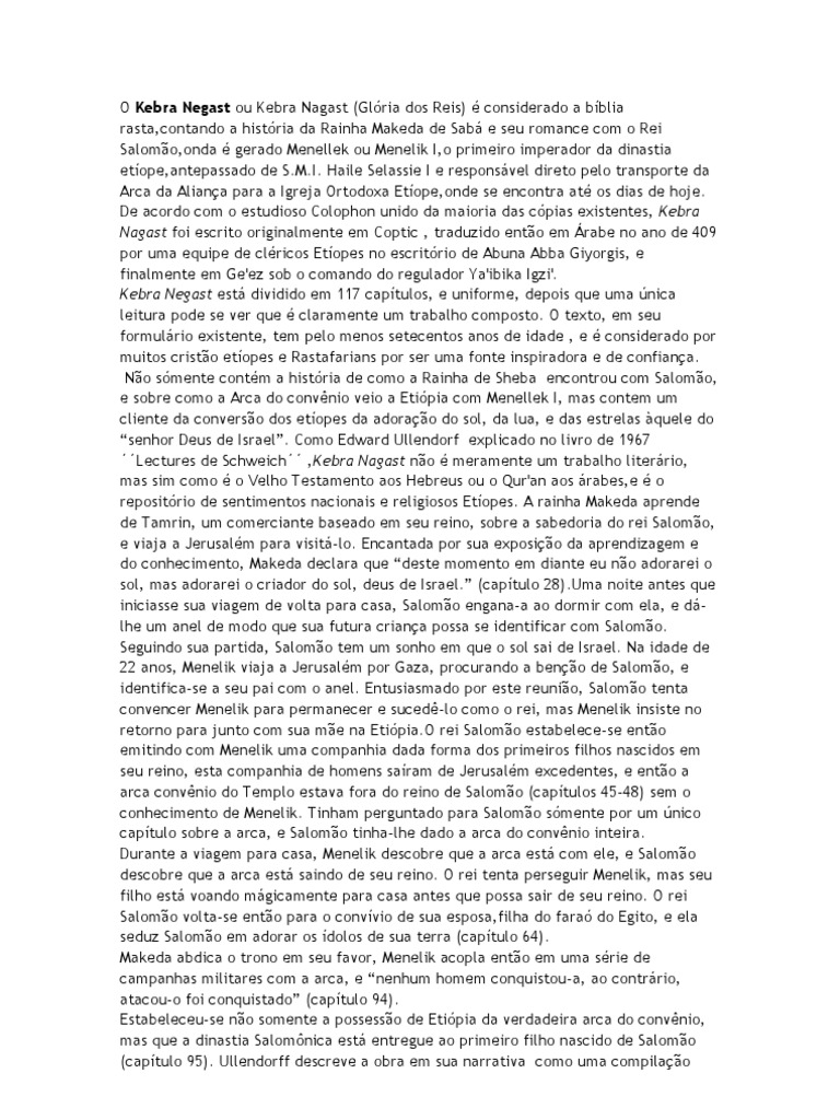 Kebra Negast: A História da Etiópia e Salomão | PDF | Rainha de Sabá ...
