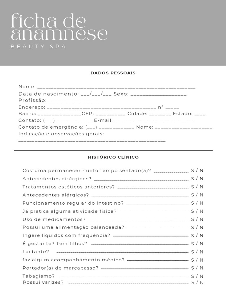 Ficha de Anamnese | PDF | Doenças e distúrbios humanos | Especialidades ...
