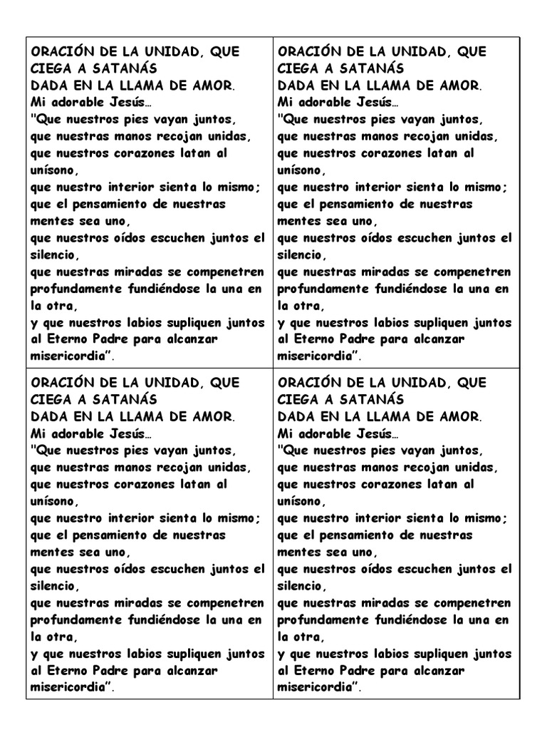 ORACIÓN DE LA UNIDAD, QUE CIEGA A SATANÁS Y ROSARIO EN DV MISTERIOS GOZOSOS | PDF | María, madre ...