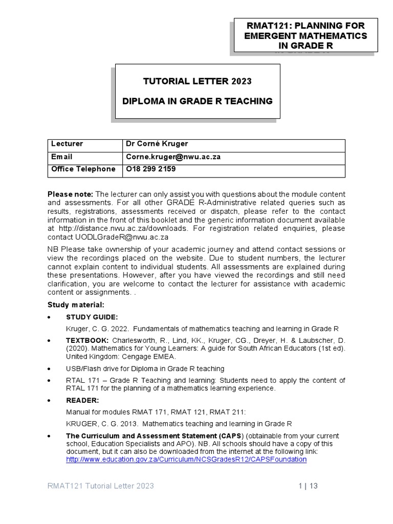 Rmat121 Tutoial Letter 2023 | PDF | Learning | Teachers