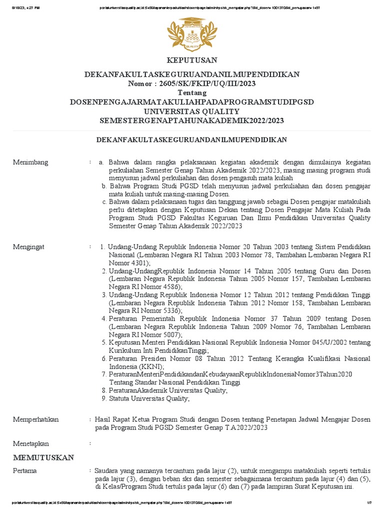 SK - Mengajar 2022 Genap | PDF