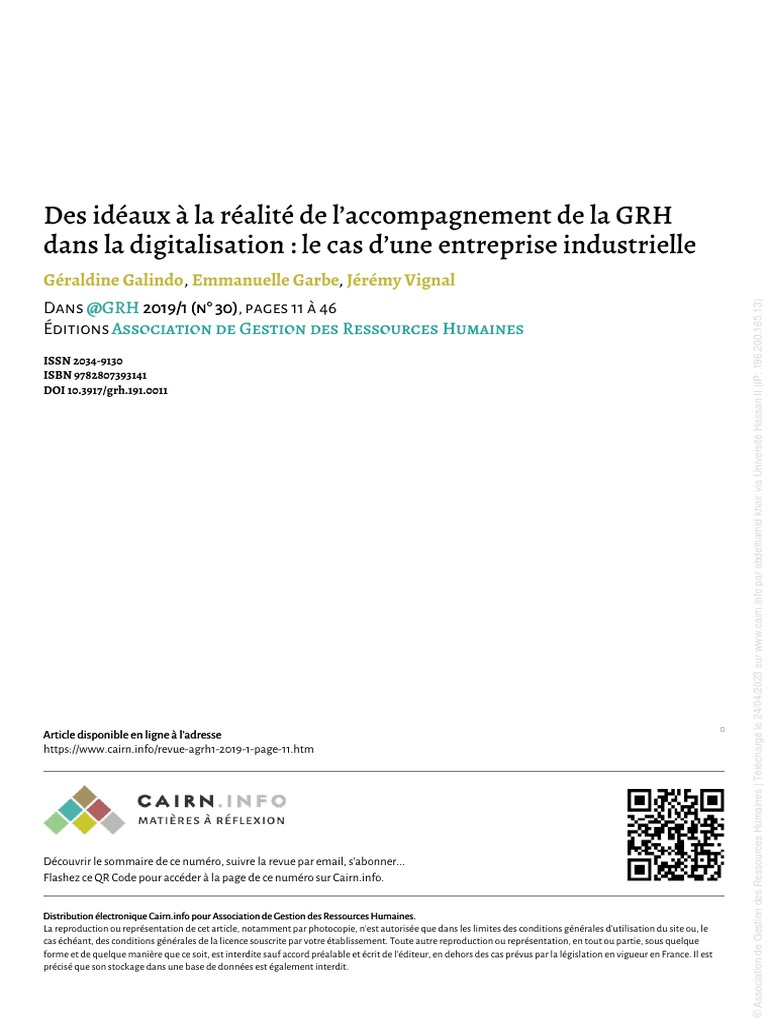 Des Idéaux à La Réalité de l'Accompagnement de La GRH Dans La Digitalisation , Les Cas d'Une ...