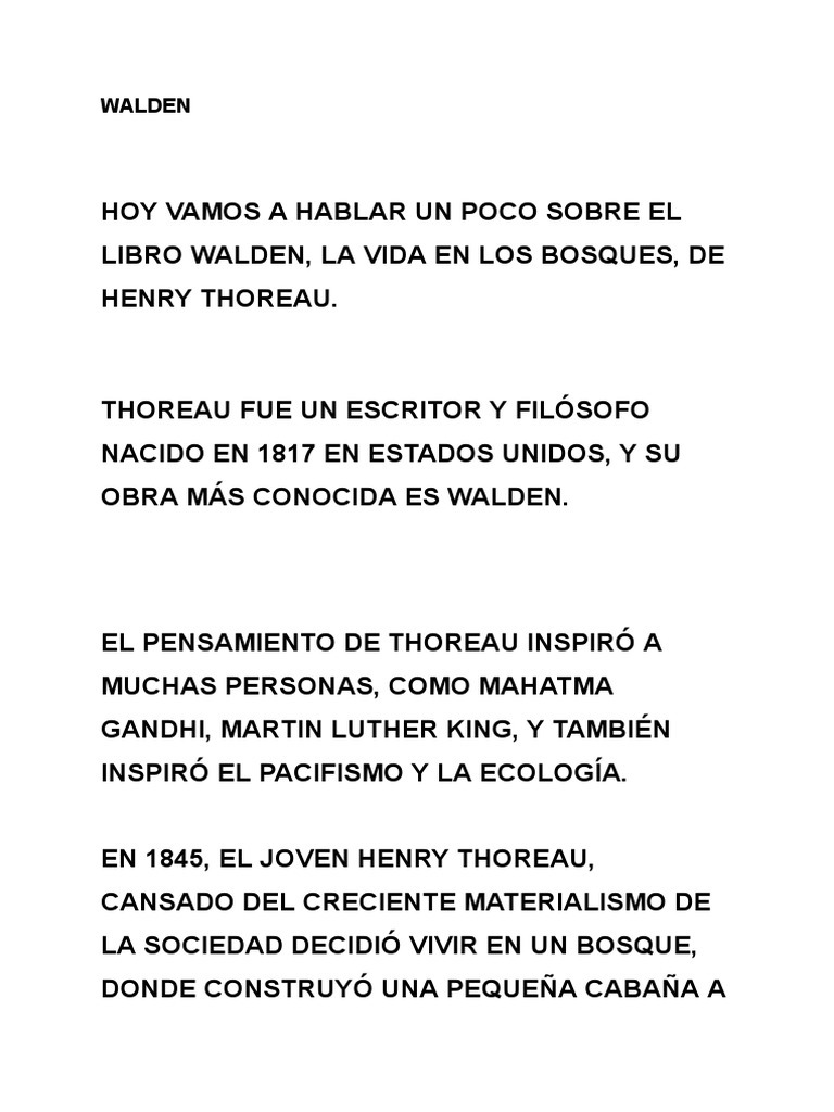 Resumen WALDEN Thoreau Español | PDF