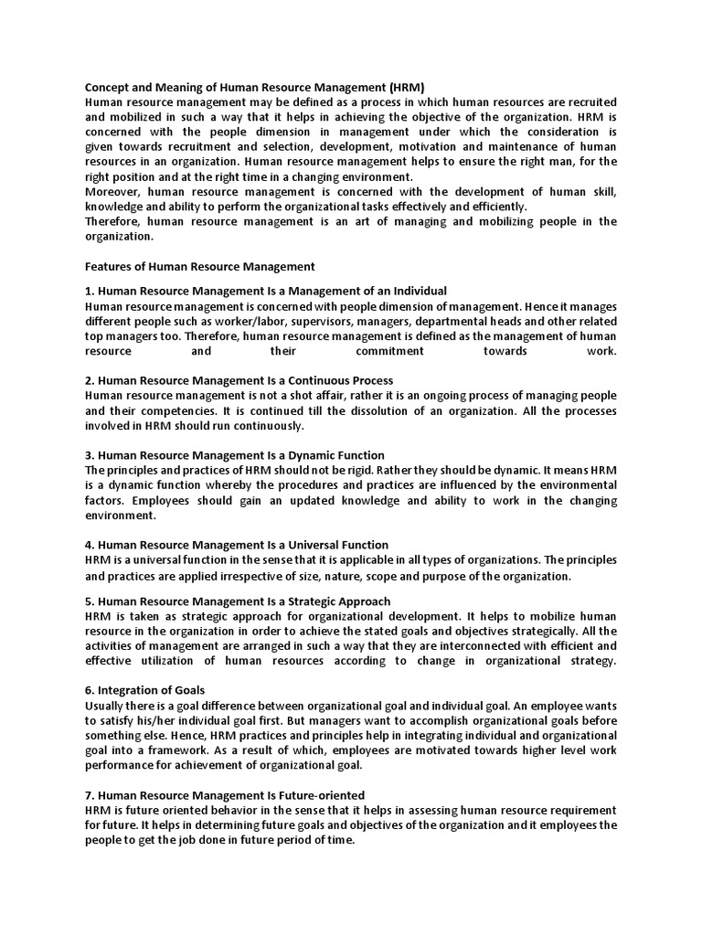 Concept and Meaning of Human Resource Management | PDF