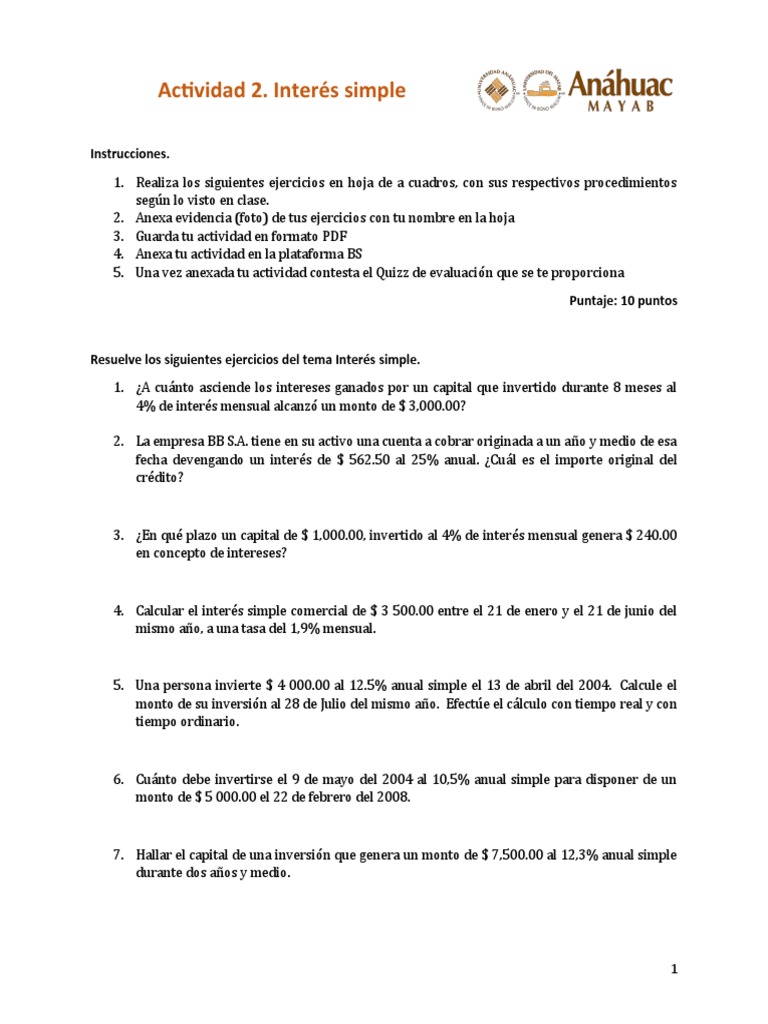 Actividad 2. Interés Simple | PDF