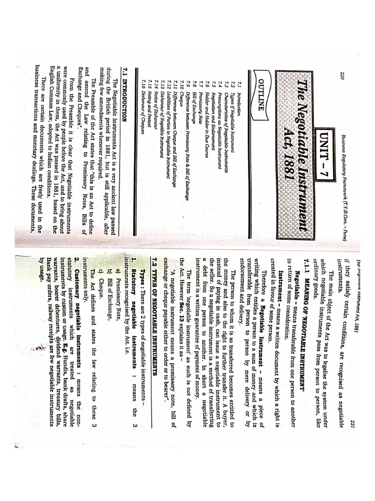 BRF Unit 2 (Negotiable Instrument Act, 1881) | PDF