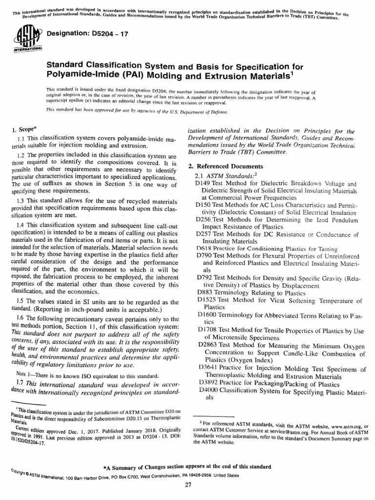 Polyamide-Imide (PAI) Molding and Extrusion Materials: Specification | PDF