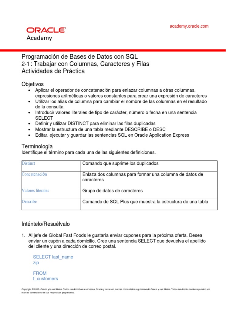 DP 2 1 Practice Esp | PDF | SQL | Datos
