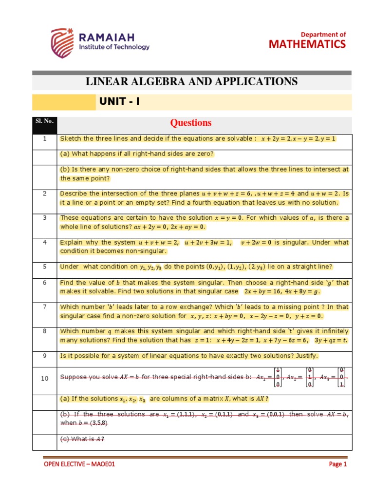 Linear Algebra Applications and Problems | PDF
