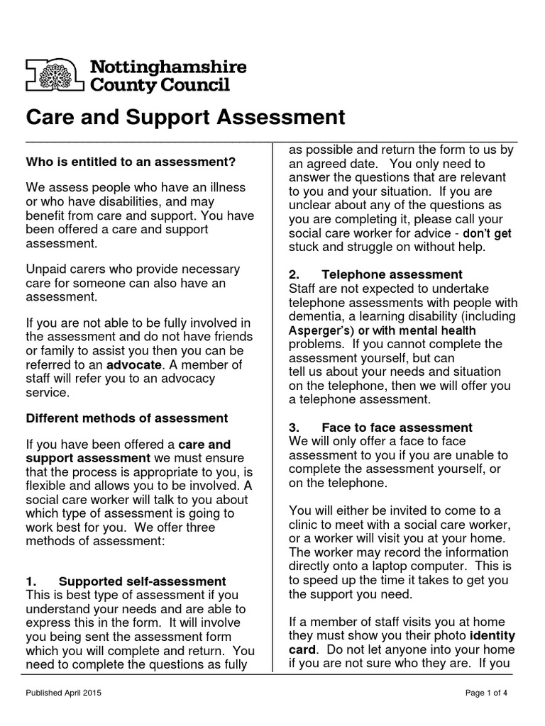 Care and Support Assessment Factsheet 1 | PDF