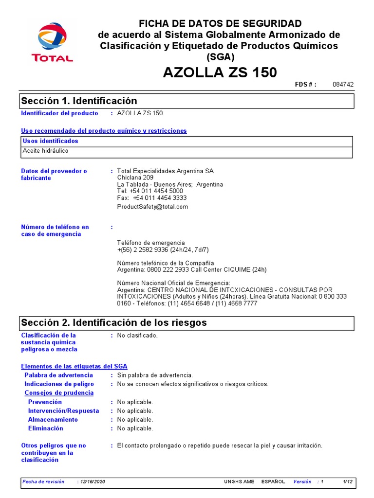 Ficha de Seguridad Azolla ZS 150 | PDF | Ciencia medioambiental | Seguridad y salud ocupacional