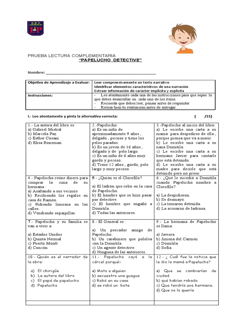 Prueba Papelucho DETECTIVE | PDF