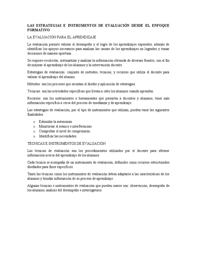 Las Estrategias e Instrumentos de Evaluación Desde El Enfoque Formativo | PDF | Relaciones ...