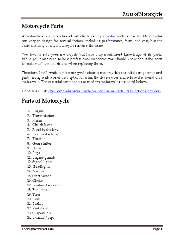 Motorcycle Parts Reference Guide | PDF | Clutch | Motorcycle