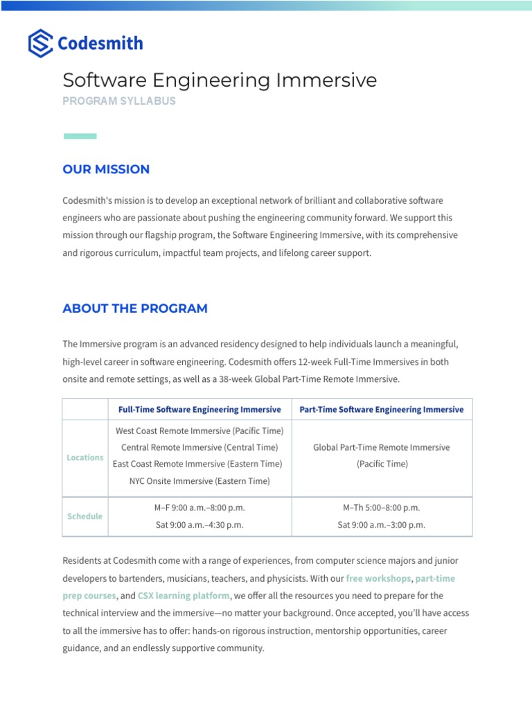 Software Engineering Immersive Syllabus | PDF | Databases | Compiler
