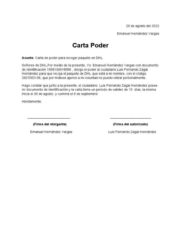 Carta Poder para Recoger Un Paquete en DHL | PDF