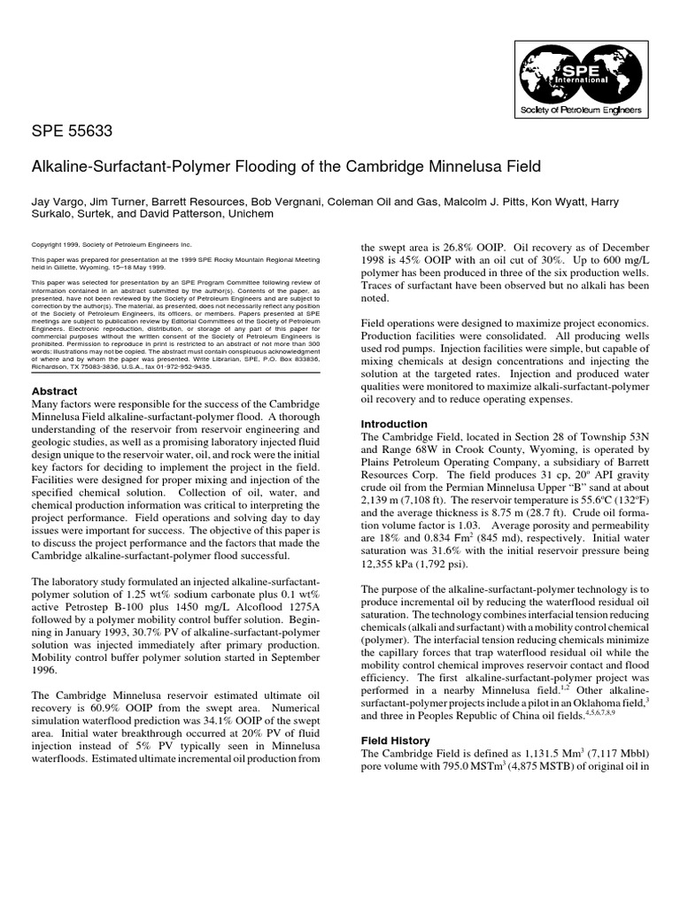 SPE 55633 ASP Cambridge Field | PDF | Petroleum Reservoir | Extraction ...