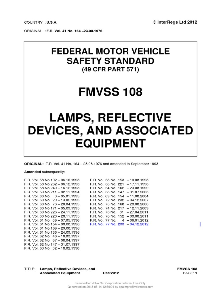USA-FMVSS108 Lamps Reflective Devices 190p 121204 | PDF