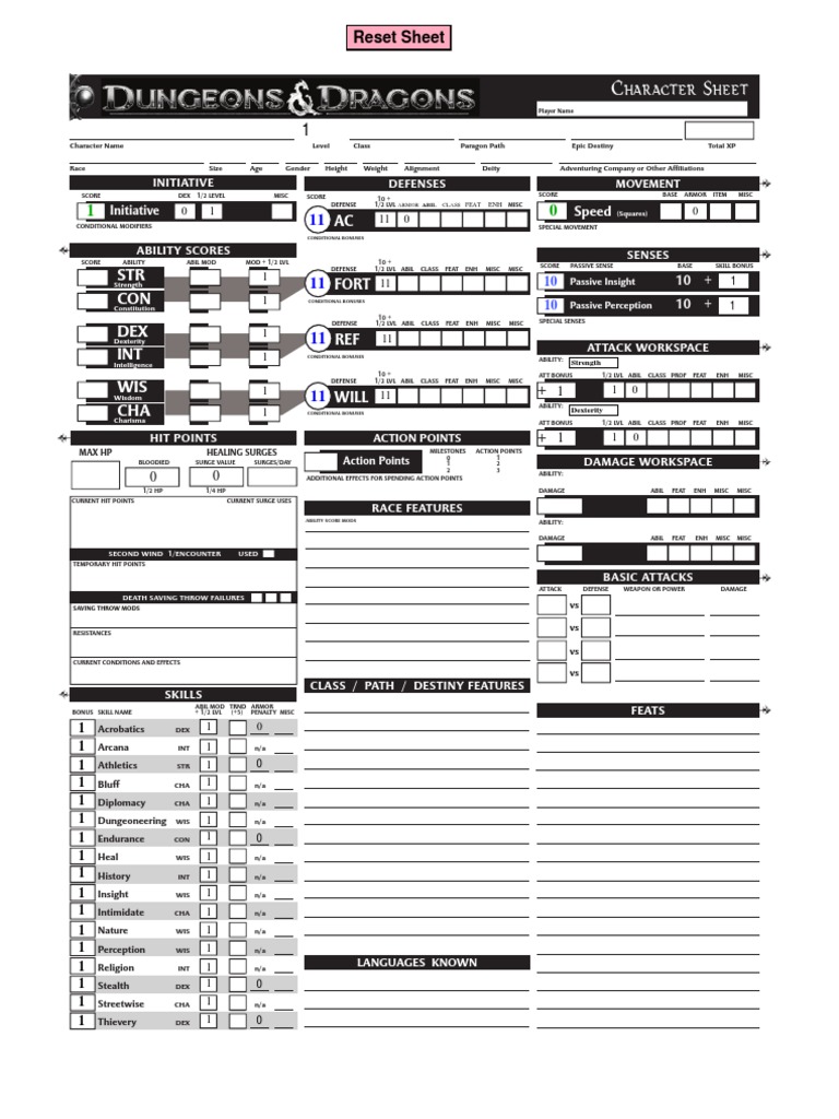 4e Character Sheet (Fillable) Ver 1.0 | PDF | Gaming | D20 System
