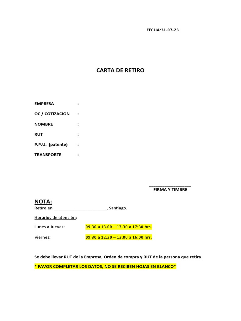 Carta para Retirar Material | PDF